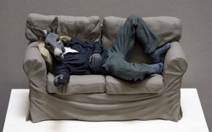 Alessandro Gallo: human-animal hybrid figures in everyday scenes