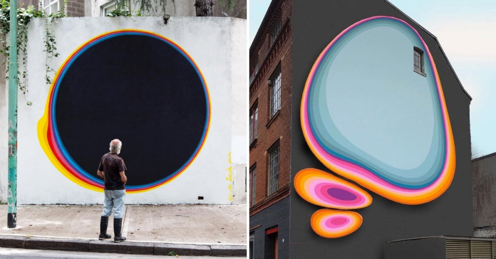 Psychedelic circular murals exploring the imperfection of organic ...