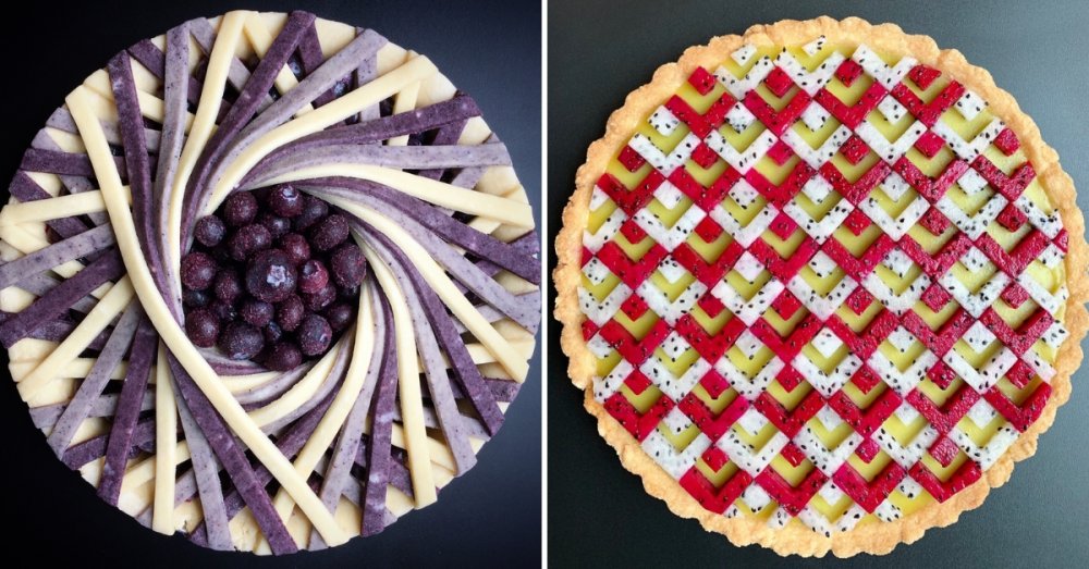 Wonderful pies decorated with geometric and colorful details by Lauren Ko