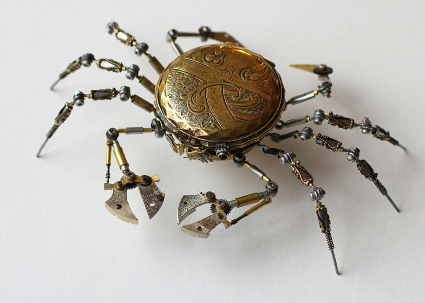 Fantastical steampunk creatures made from old watch parts by Peter ...
