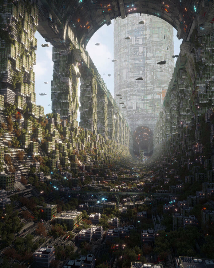 Annibale Siconolfi: dystopian futuristic cityscape paintings