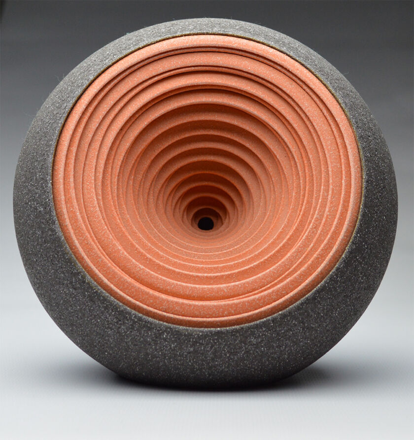 Matthew Chambers: spherical ceramic sculptures with spiral layers