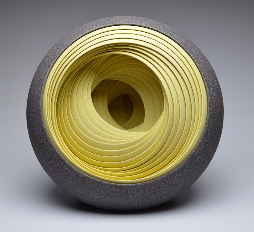 Matthew Chambers: spherical ceramic sculptures with spiral layers