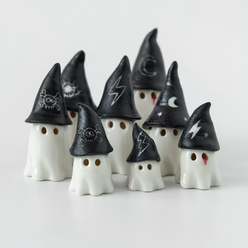 Lisa Agnetun: miniature ceramic ghost sculptures