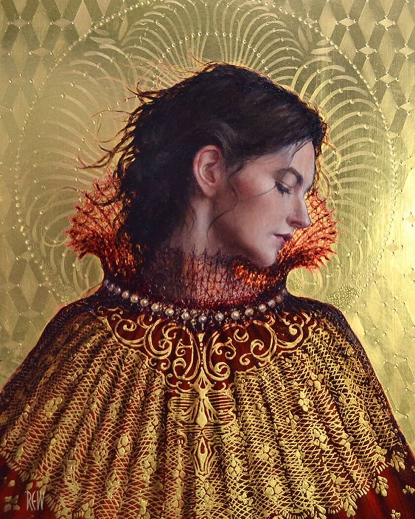 Stephanie Rew: figurative paintings with gold ornaments