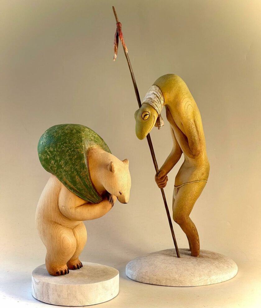 Nikichi: anthropomorphic animal wood grip sculptures
