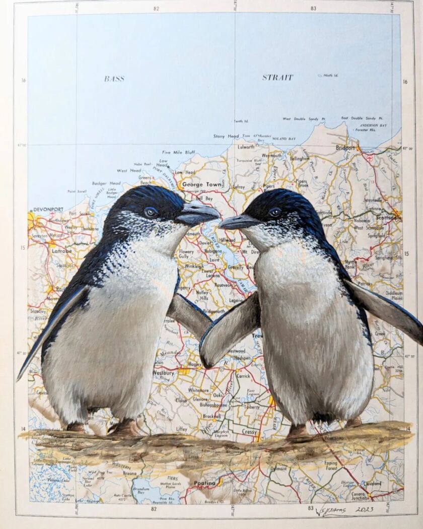 Craig Williams: birds painted on vintage book pages