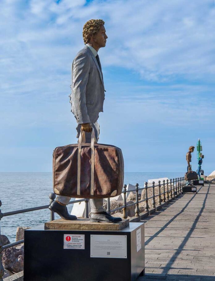 Bruno Catalano: surreal fragmented traveler sculptures