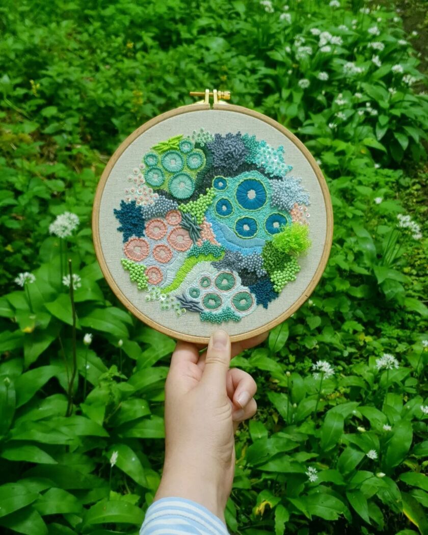 Hannah Kwasnycia: moss lichen coral embroidery