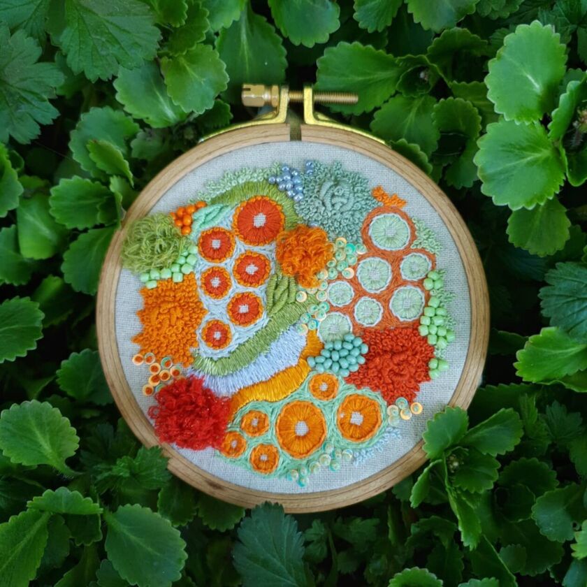 Hannah Kwasnycia: moss lichen coral embroidery