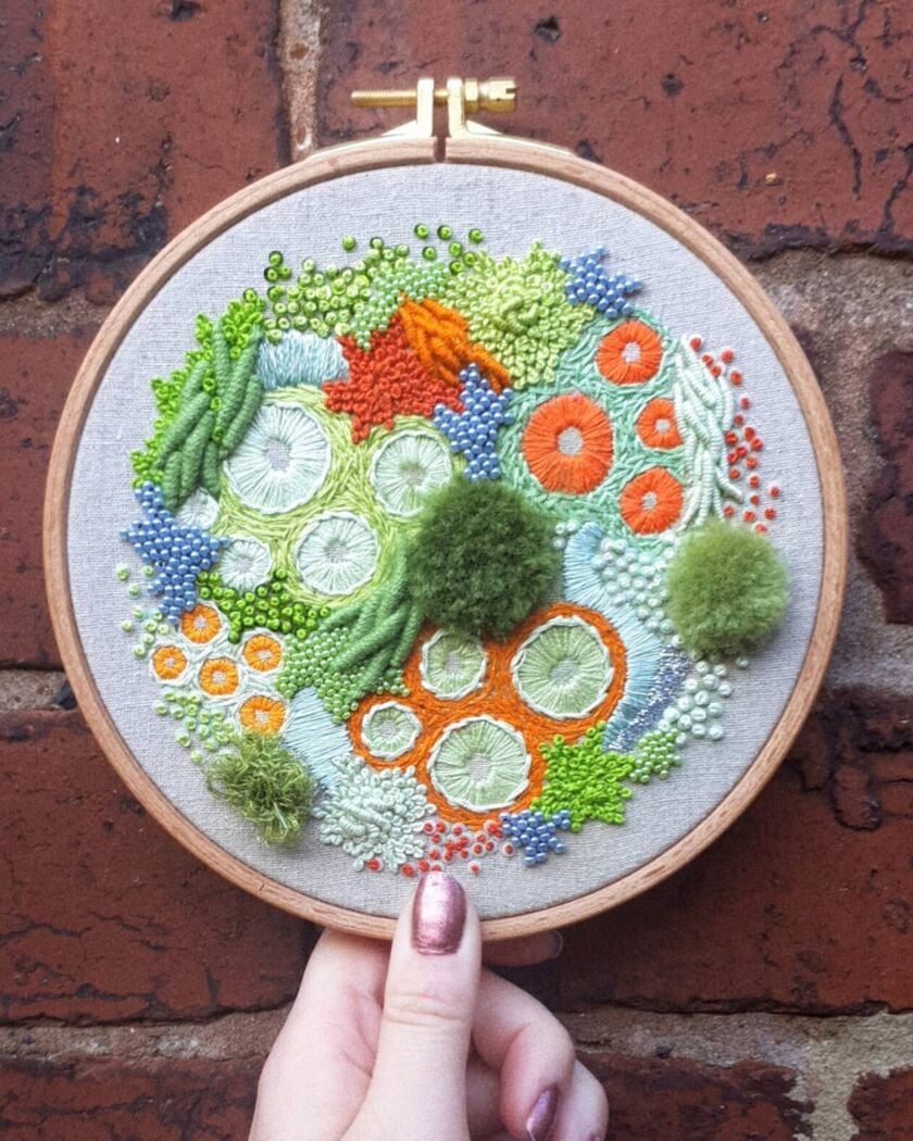 Hannah Kwasnycia: moss lichen coral embroidery
