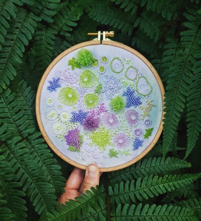 Hannah Kwasnycia: moss lichen coral embroidery