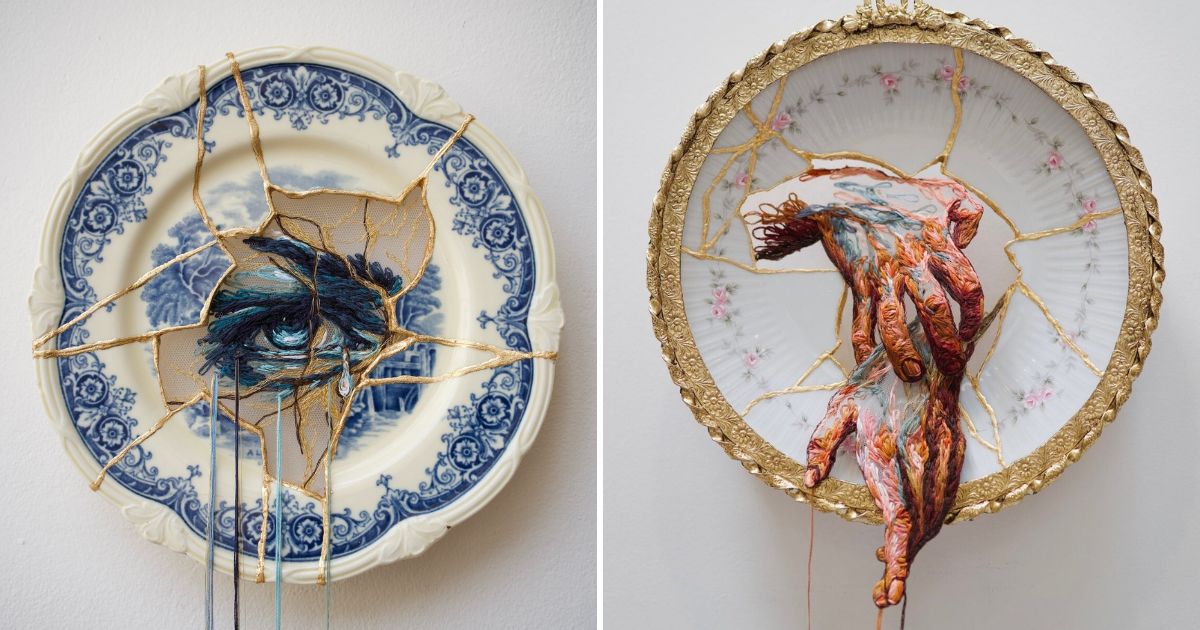 Embroidered Kintsugi: delicate and meaningful mixed-media artworks by ...