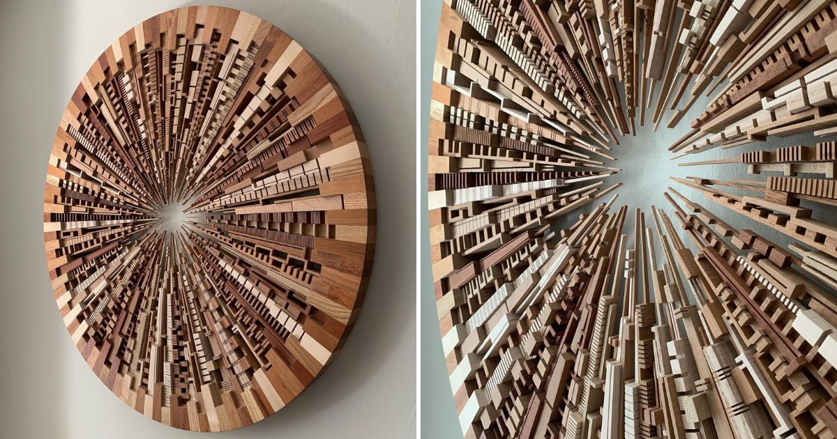 James McNabb: intricate cityscape scrap wood sculptures