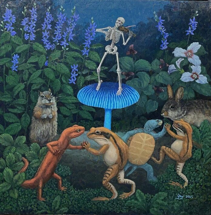 Sandra Yagi: fantastical winged skeleton paintings