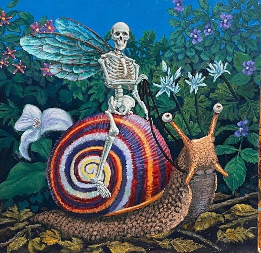 Sandra Yagi: fantastical winged skeleton paintings