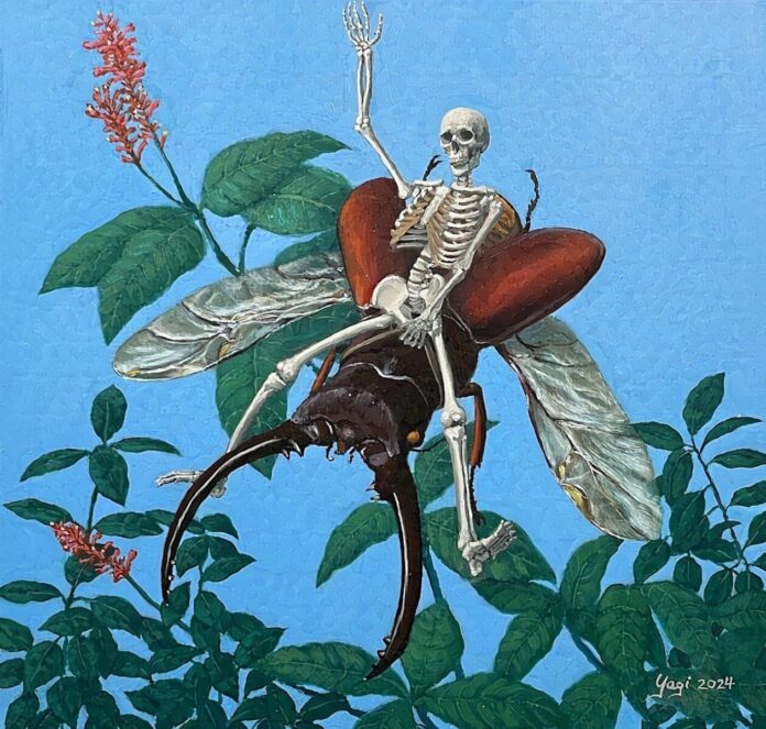 Sandra Yagi: fantastical winged skeleton paintings