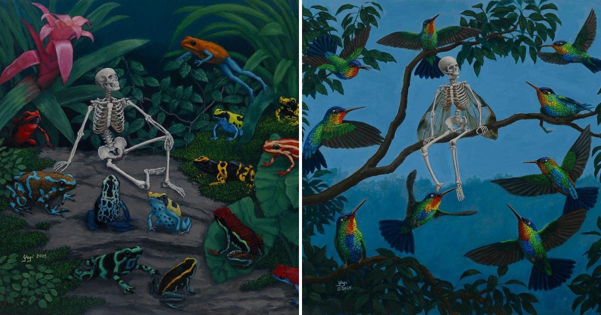 Sandra Yagi: fantastical winged skeleton paintings